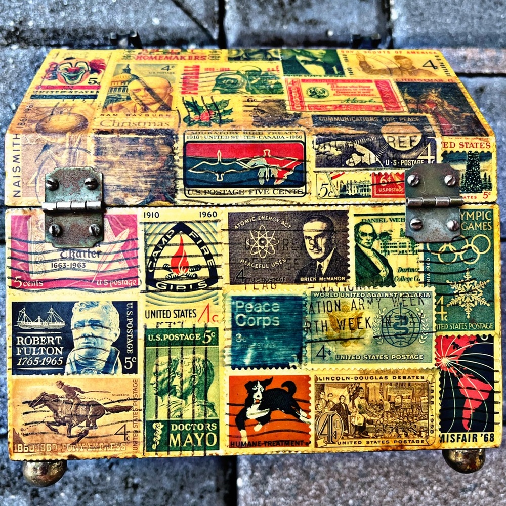 Rare* Vintage Decoupage Purse! Handmade Stamp Bag Fro… - Gem